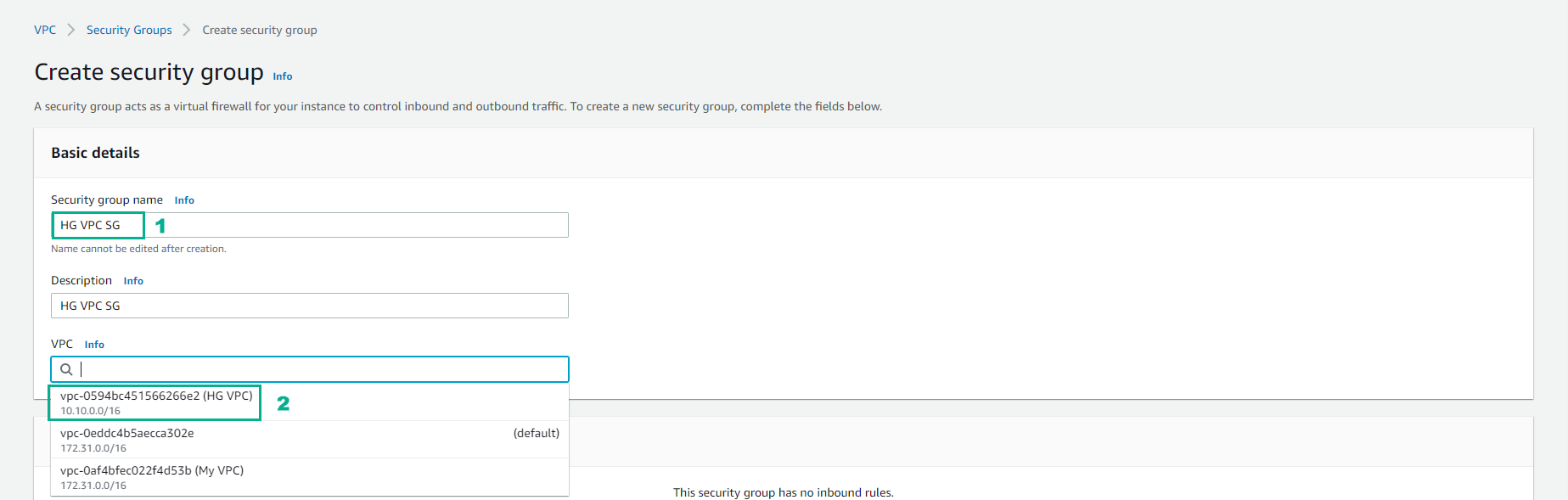 Tạo Security Group :: THIẾT LẬP VPC PEERING