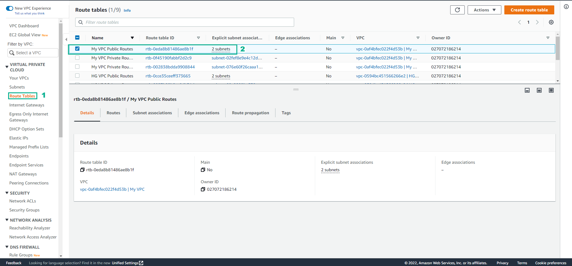 Configuring Route tables :: SET UP VPC PEERING