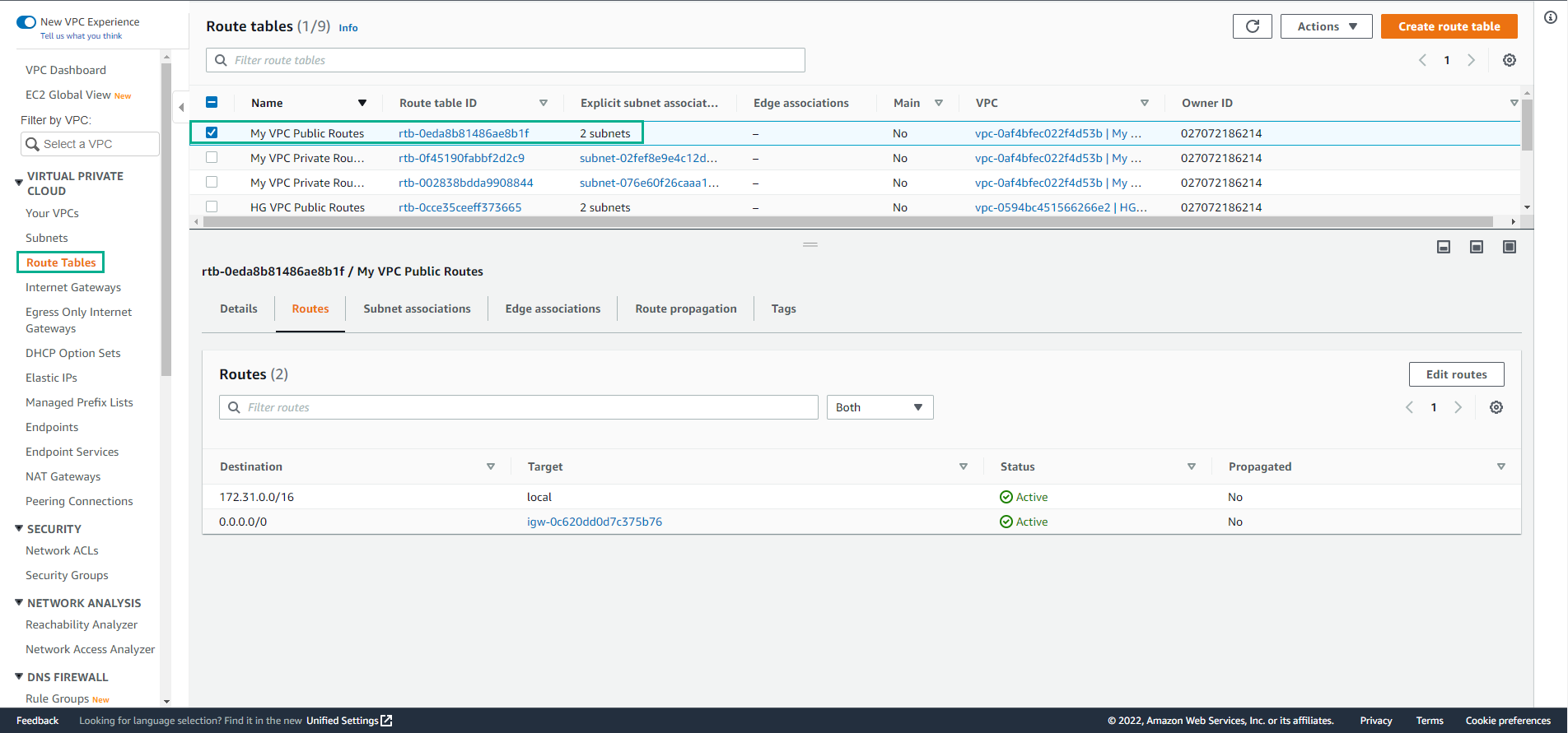 Configuring Route tables :: SET UP VPC PEERING