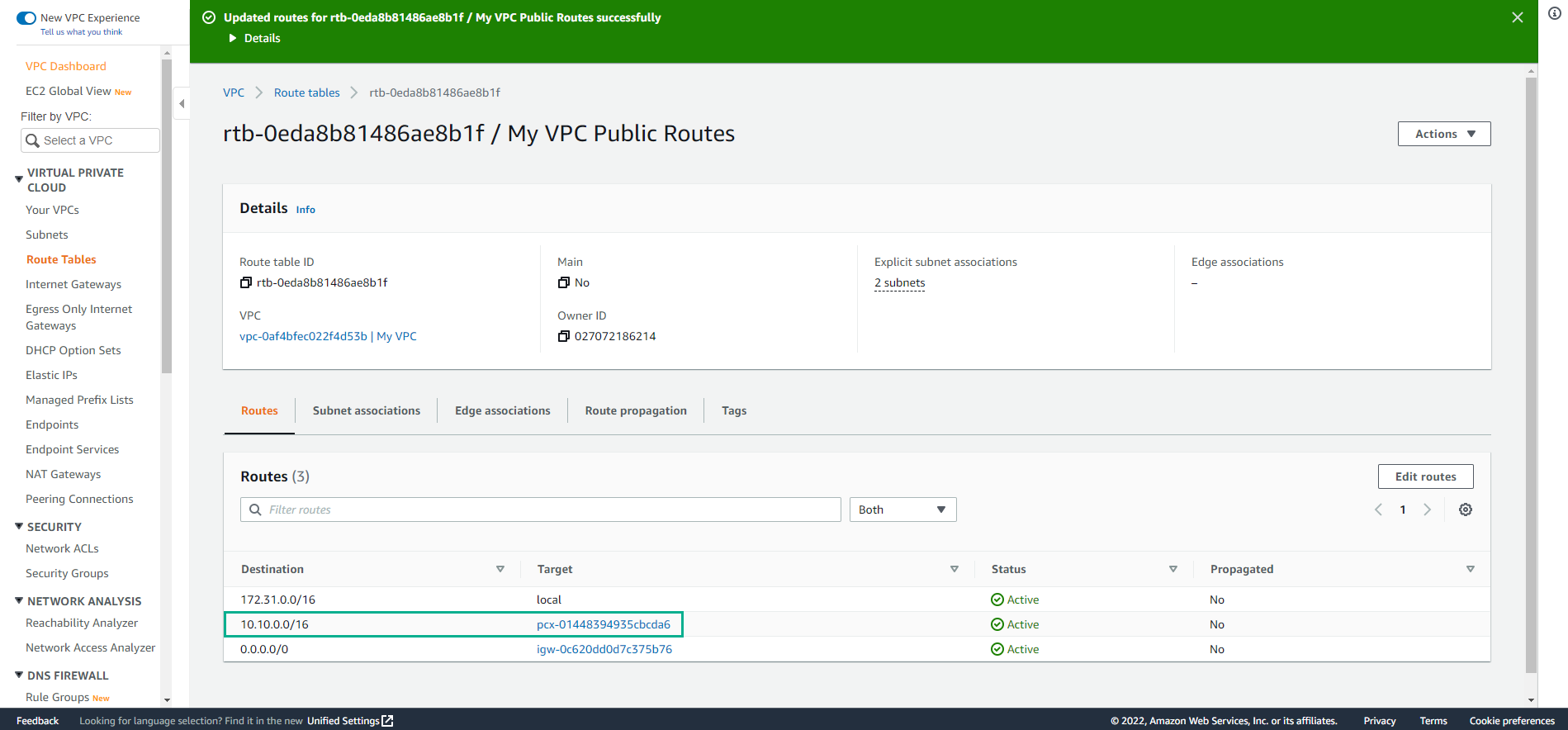 Cấu hình Route tables :: THIẾT LẬP VPC PEERING