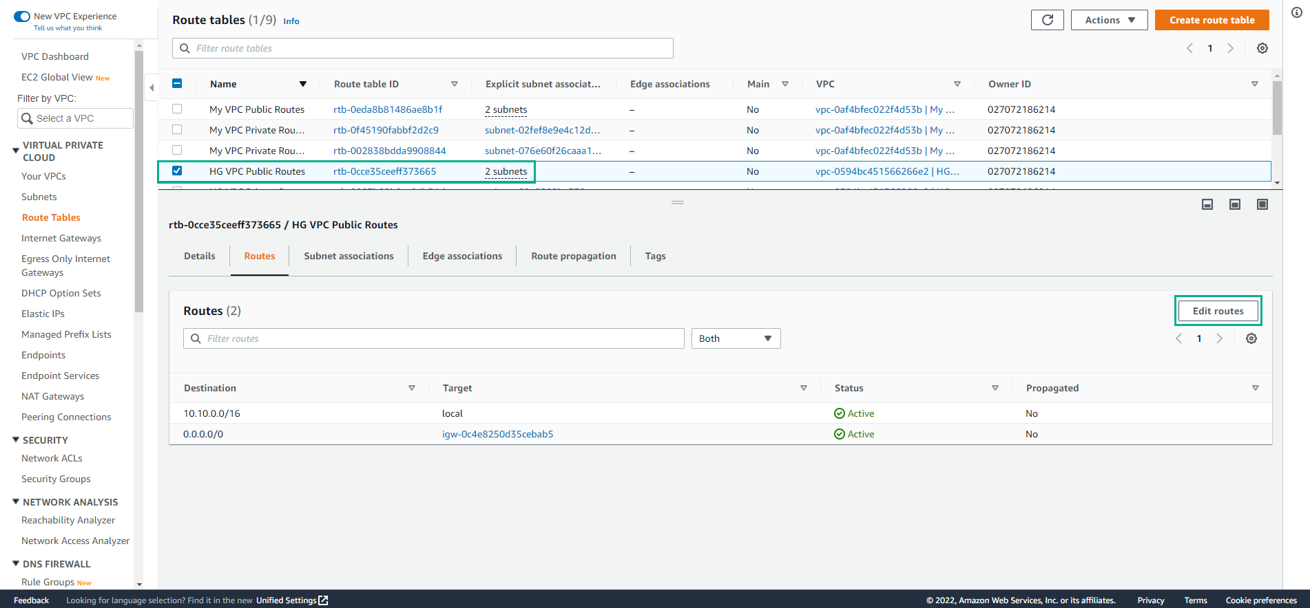 Configuring Route tables :: SET UP VPC PEERING