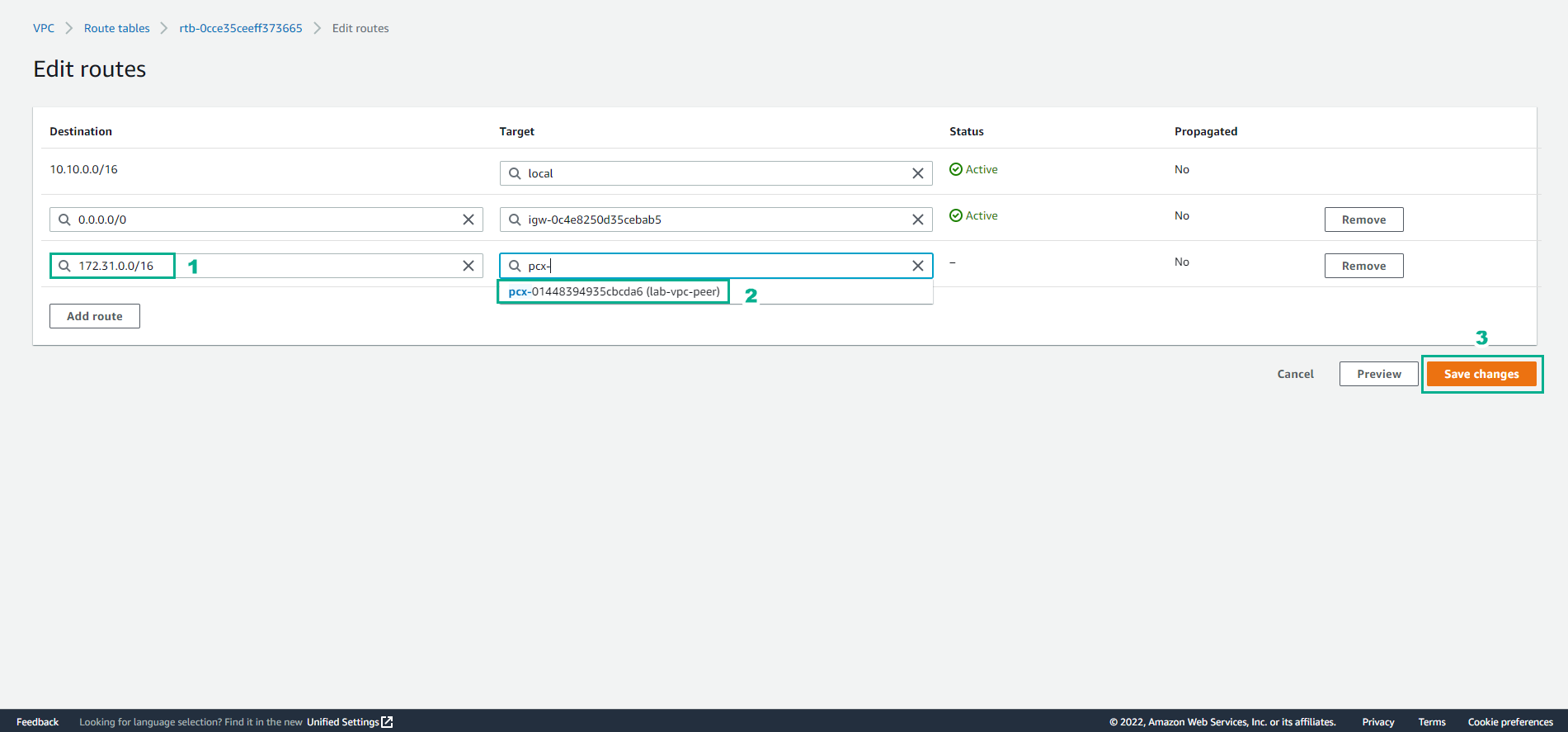 Configuring Route tables :: SET UP VPC PEERING